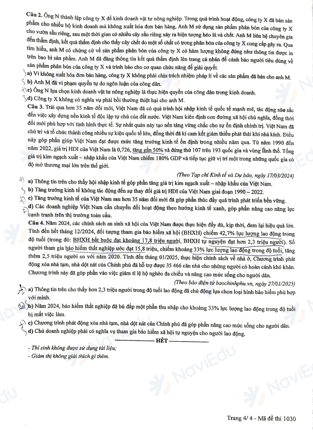 Đề thi và đáp án thi Tốt nghiệp THPT 2025 môn GDKT&PL (Full 48 mã đề ...