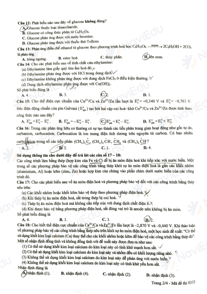 Đề thi và đáp án thi Tốt nghiệp THPT 2025 môn Hoá học (Full 48 mã đề) - NaviEdu Blog